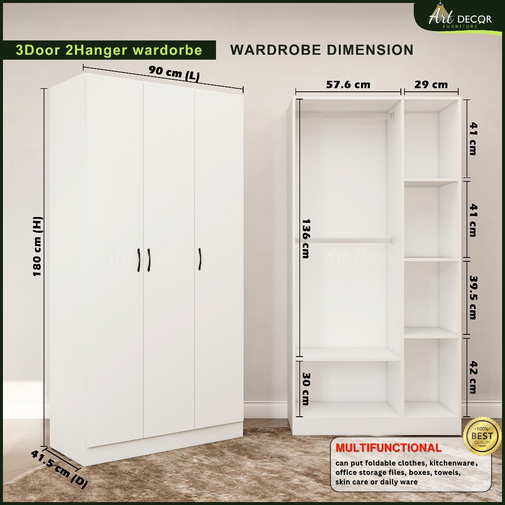 [READY STOCK] 3 Door Wardrobe Almari Baju 3 Pintu Almari Pakaian ...