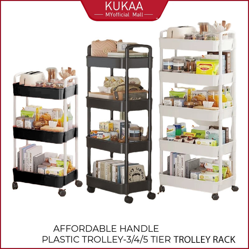 Kukaa 3/4/5 Tier Storage Trolley Rack Multifunction With Wheels Storage ...