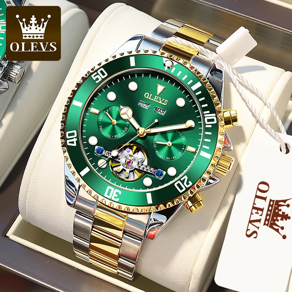 OLEVS Submariner Green Waterproof Luminous Calendar Mechanical ...