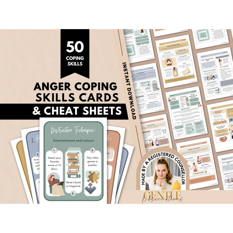 Anger Coping Skill Cards And Cheat Sheets, Anger Management Teens and ...