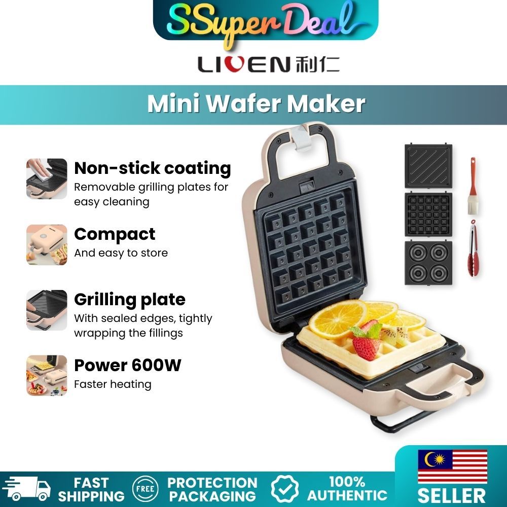 LIVEN Mini Wafer Maker 3 in 1 Sandwish | Donuts with Removable Non ...