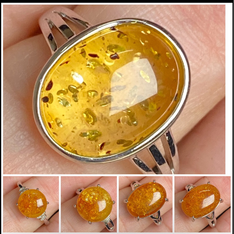 (Real Unit) Natural Flower Amber Stone Adjustable Ring 天然花珀可调节戒指 Cincin ...