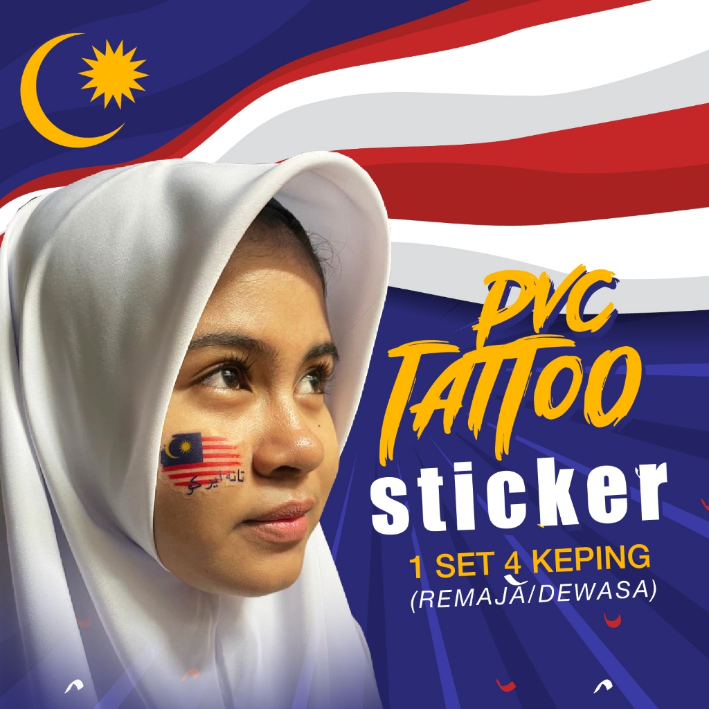 Pelekat Muka Merdeka Face Sticker PVC Tattoo Celebration Set of 4PCS ...