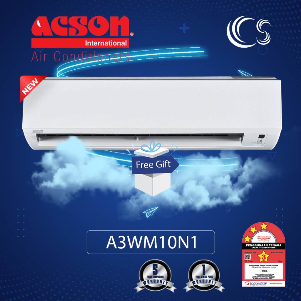 ACSON aircond NON INVERTER R32 1.0HP-2.5HP A3WM10N/A3WN15N/A3WN20N ...