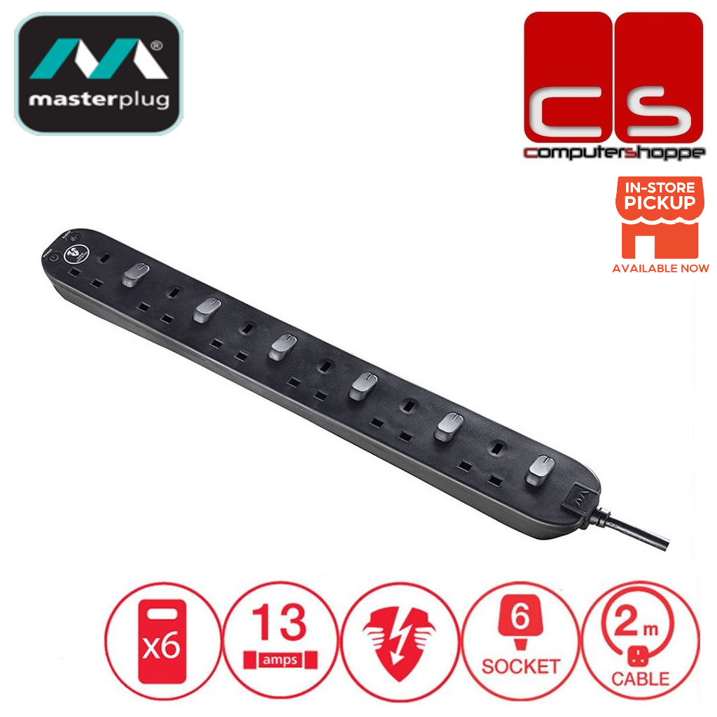Masterplug Surge Protector 6 Gang 2 Meter Extension Leads - SWSRG62NB ...
