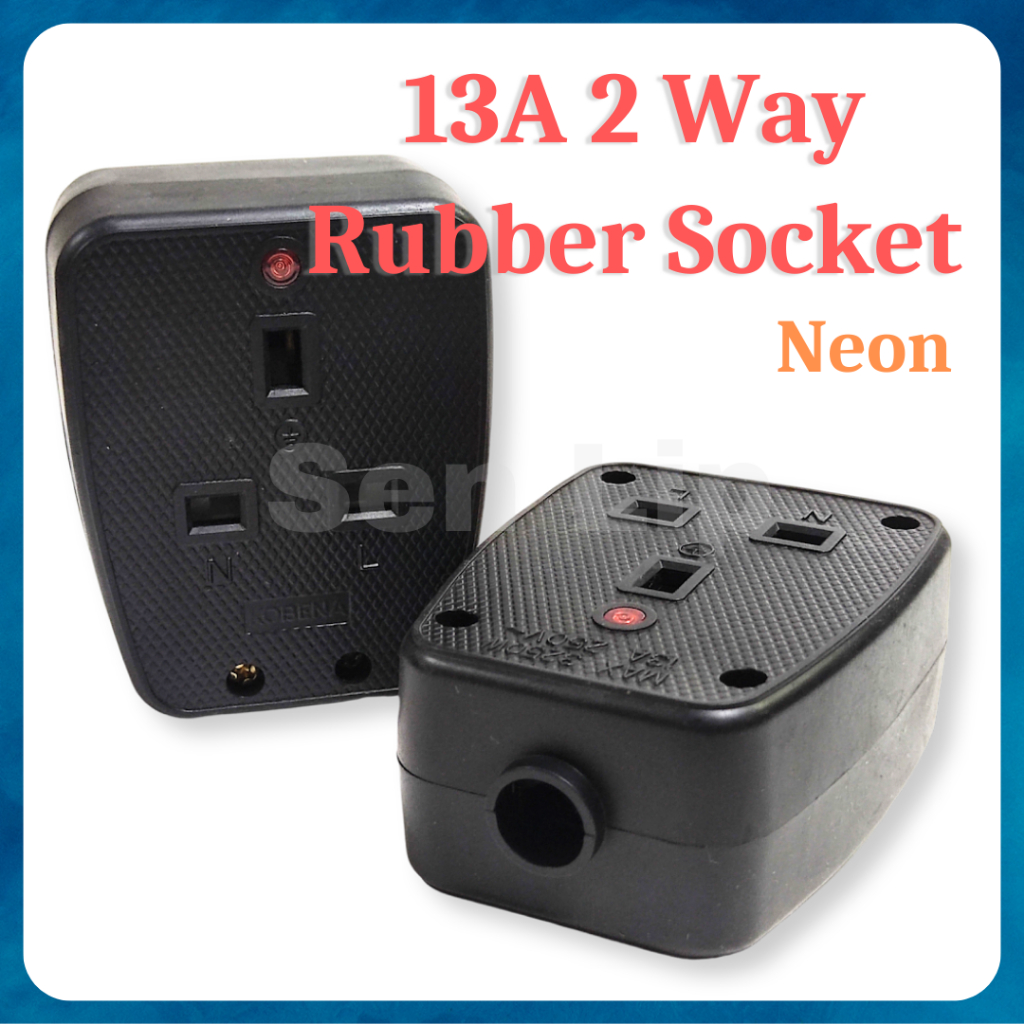 Black Rubber 13A Two Sides Socket Outlet with Neon for Extension ...