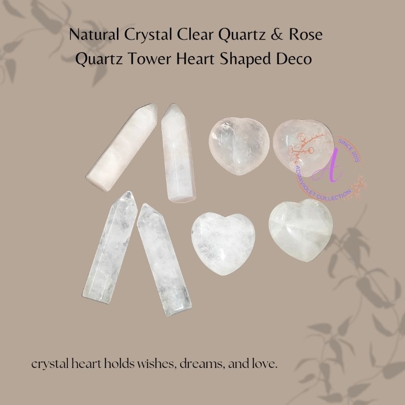 Natural Clear Quartz Tower & Rose Quartz Heart Shaped Deco CQ For ...