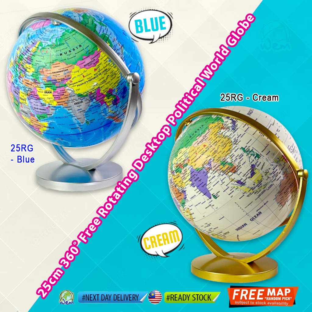 🌍 25cm 360˚ PVC Free Rotating World Globe 🌍 Globe Bola Dunia 25cm geographical deco decorative ...