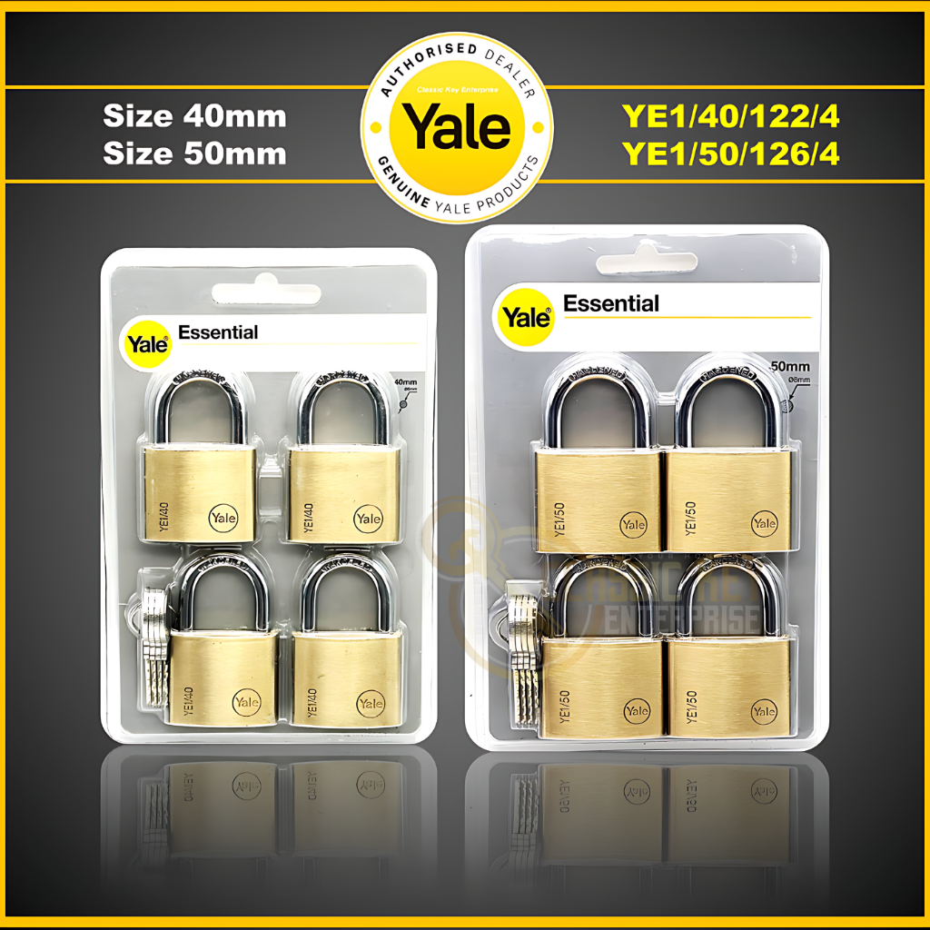 Yale Padlock Solid Brass Body Essential Series Model YE1 (50mm x 4 Pcs ...