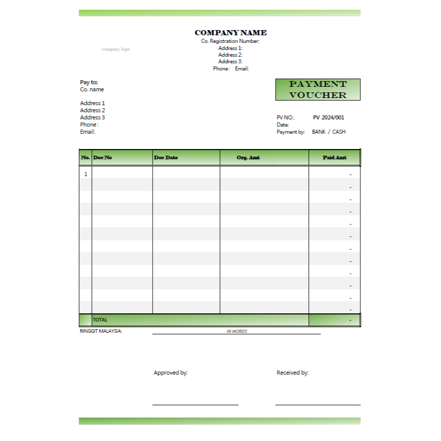 Excel Template - Payment Voucher | Shopee Malaysia