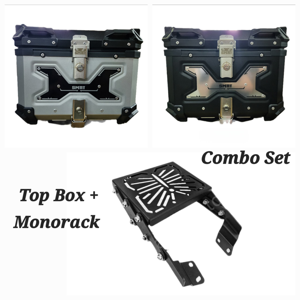 Combo Set For Foldable Monorack + SMRT Aluminium Top Box Black Silver ...