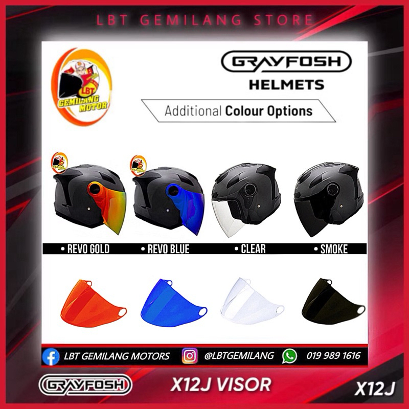 GRAYFOSH Helmets X12J Visor [REVO BLUE & REVO GOLD] Original | Shopee ...