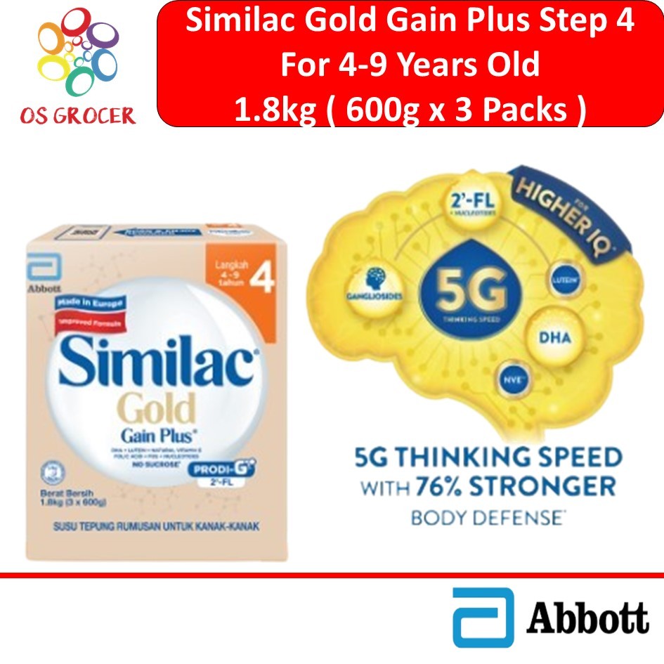 Similac Gold Gain Plus Step 4 For 4-9 Years Old 1.8kg ( 600g x 3 Packs ) Exp 03-2025 | Shopee ...