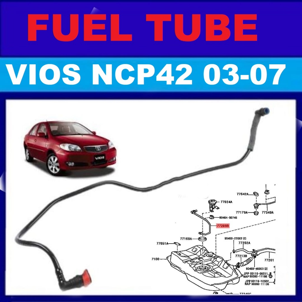 VIOS NCP42 2003-2007 FUEL TANK TUBE 77209-52020 ORIGINAL TOYOTA ...