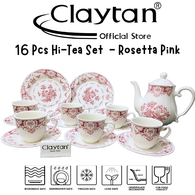 CLAYTAN 16 PCS HI-TEA SET (6 Pax) Lead Safe Ceramic Tableware Pinggan ...