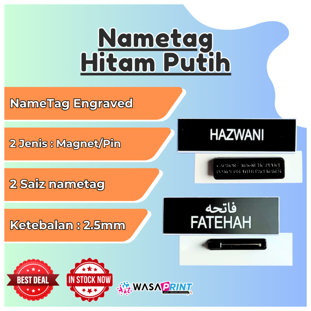 Nametag Hitam Putih Nametag magnet Nametag pin Epoxy student pekerja ...