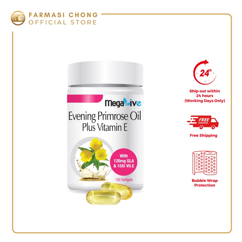 MegaLive Evening Primrose Oil EPO Plus Vitamin E (120s / 2 x120s ...