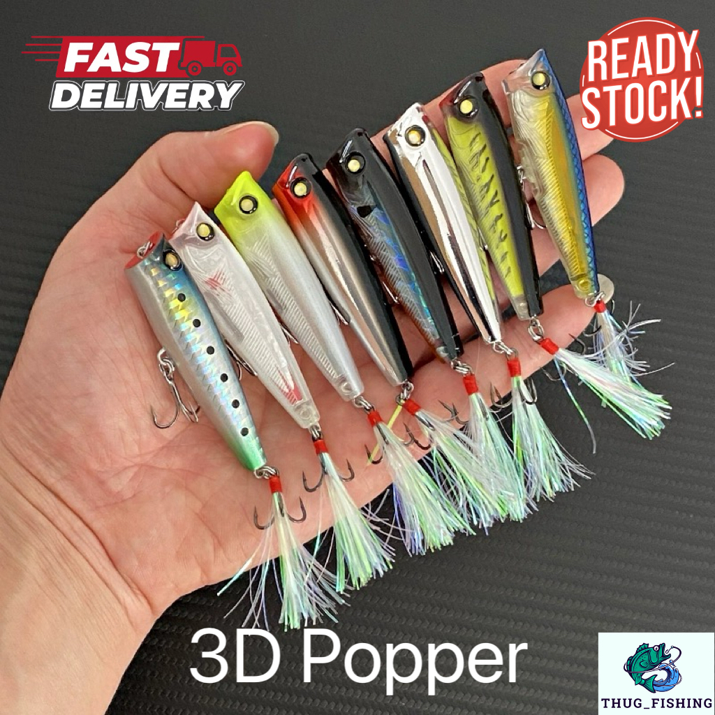 3D Topwater Popper Lure 65F 7g 65mm 3X Owner Hook YoZuri Fishing Gewang ...