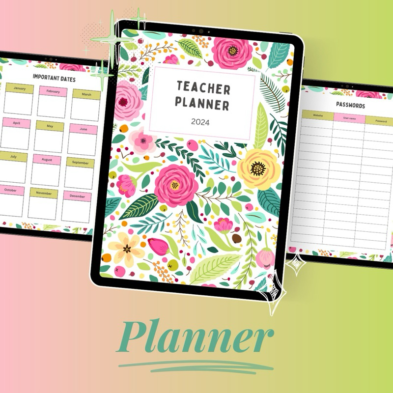 [PLANNER] 2024 digital teacher planner journal monthly cream bold notes ...