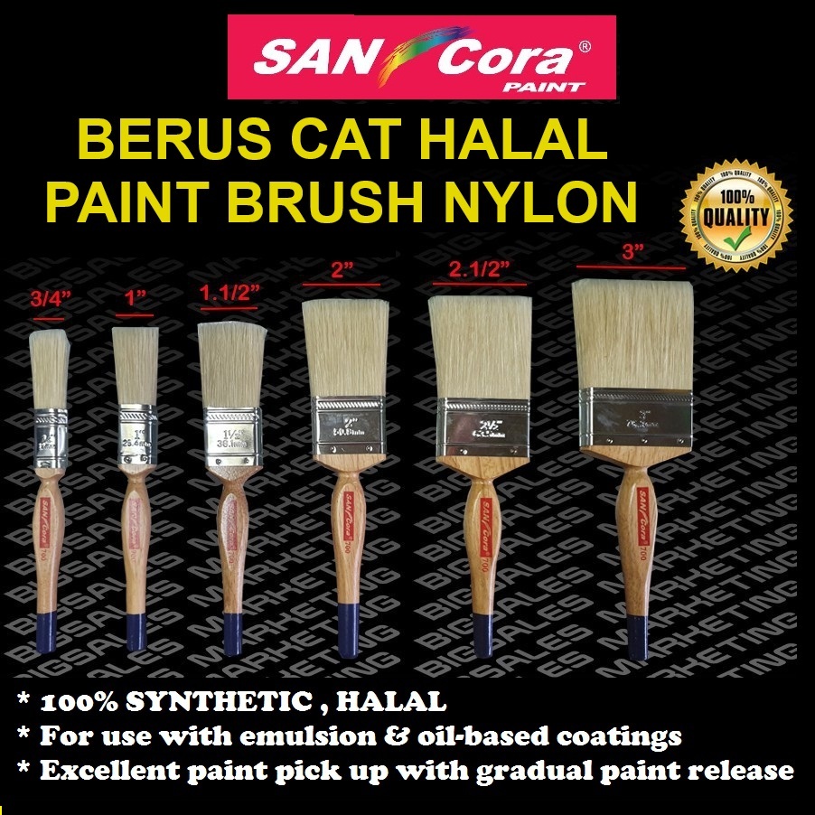 🖌️SANCORA 100% Halal Nylon Synthetic Fiber PLASTIC Paint Brush 700/ ALAT BERUS CAT SINTETIK ...