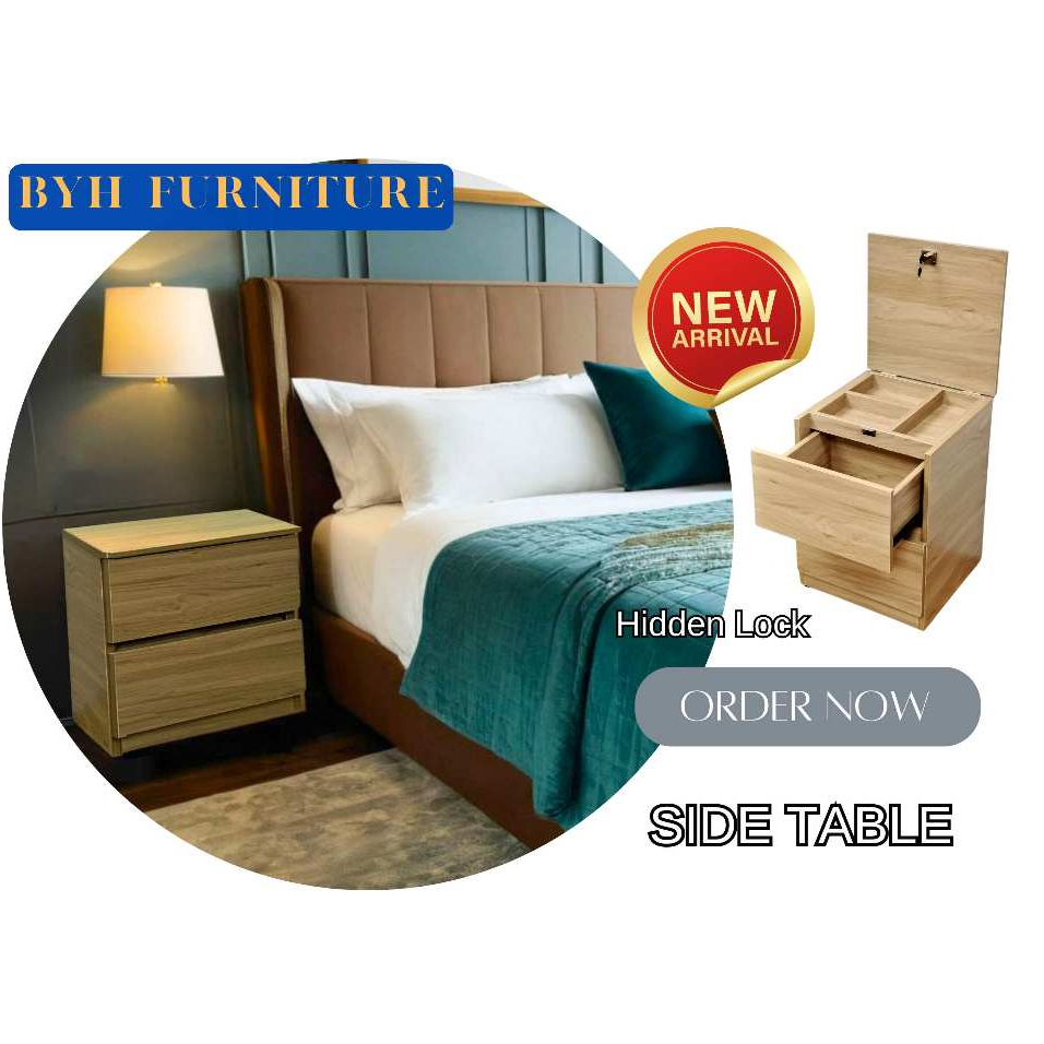 BYH HIDDEN STORAGE WITH LOCK SIDE TABLE 2 DRAWER / ALMARI MINIMALIS ...