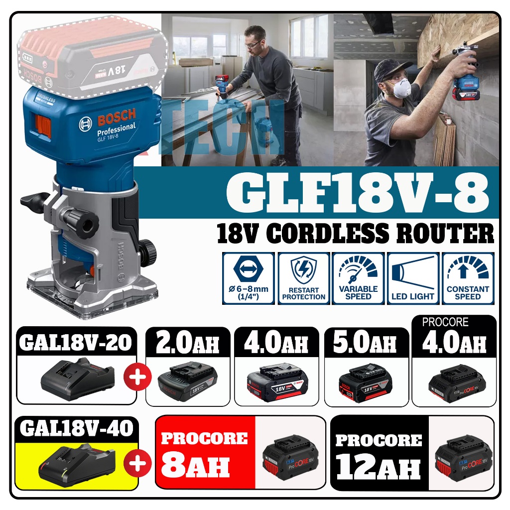BOSCH GLF18V-8 18V CORDLESS / BATTERY ROUTER | Shopee Malaysia
