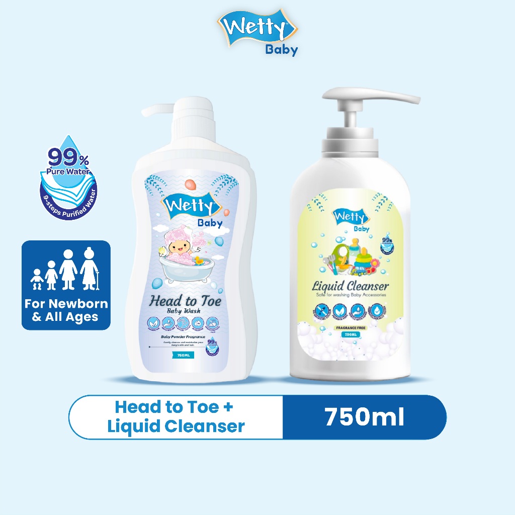 Wetty Baby Head to Toe Baby Wash (750ml) + Liquid Cleanser (750ml ...