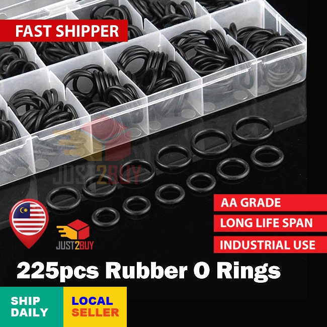 【STOK M'SIA】Gasket Getah Hitam 225pcs O-Ring Set Washer Rubber Grommet ...