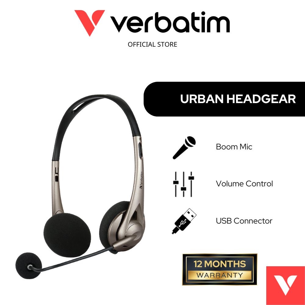 Verbatim Multimedia Headset With Boom Mic & Volume Control - Grey 66556 ...