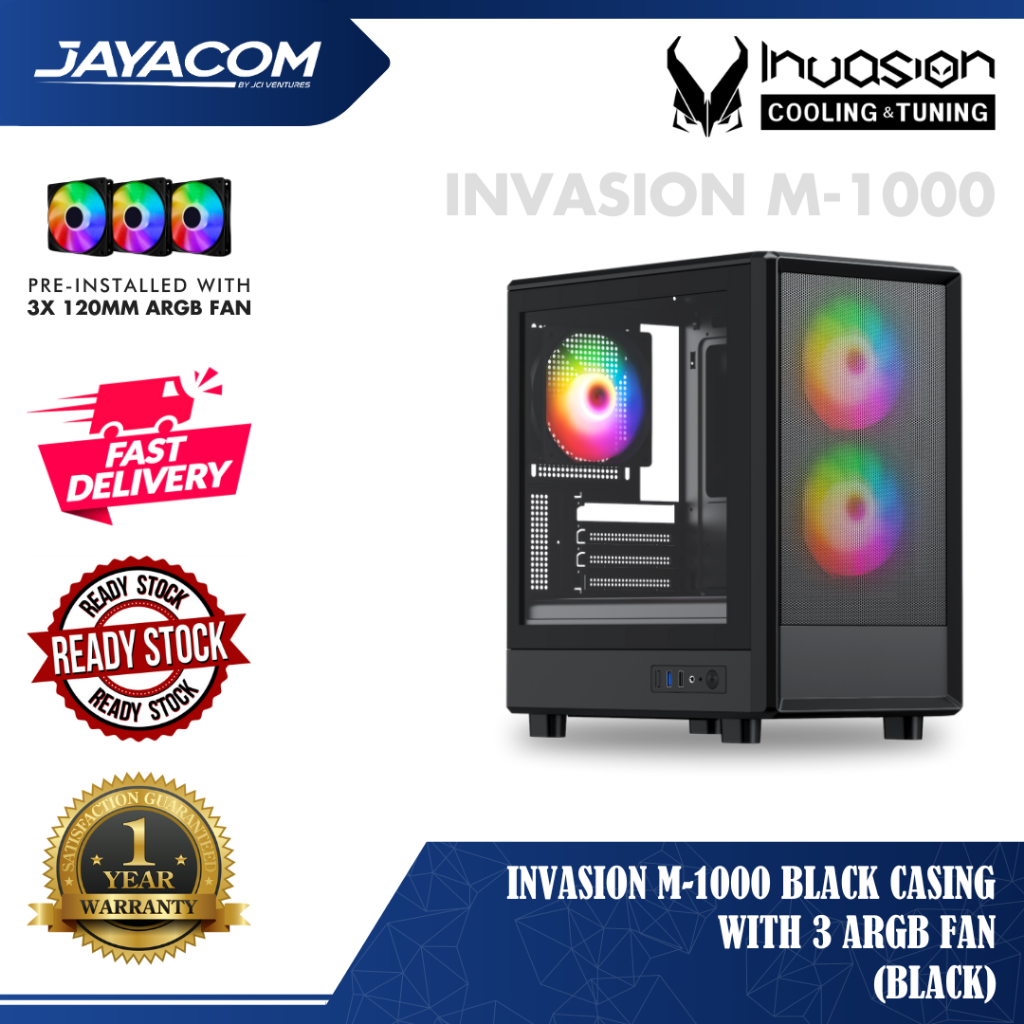 Invasion M-ATX M-1000 Casing Chassis – Black (Free 3x ARGB Fan ...