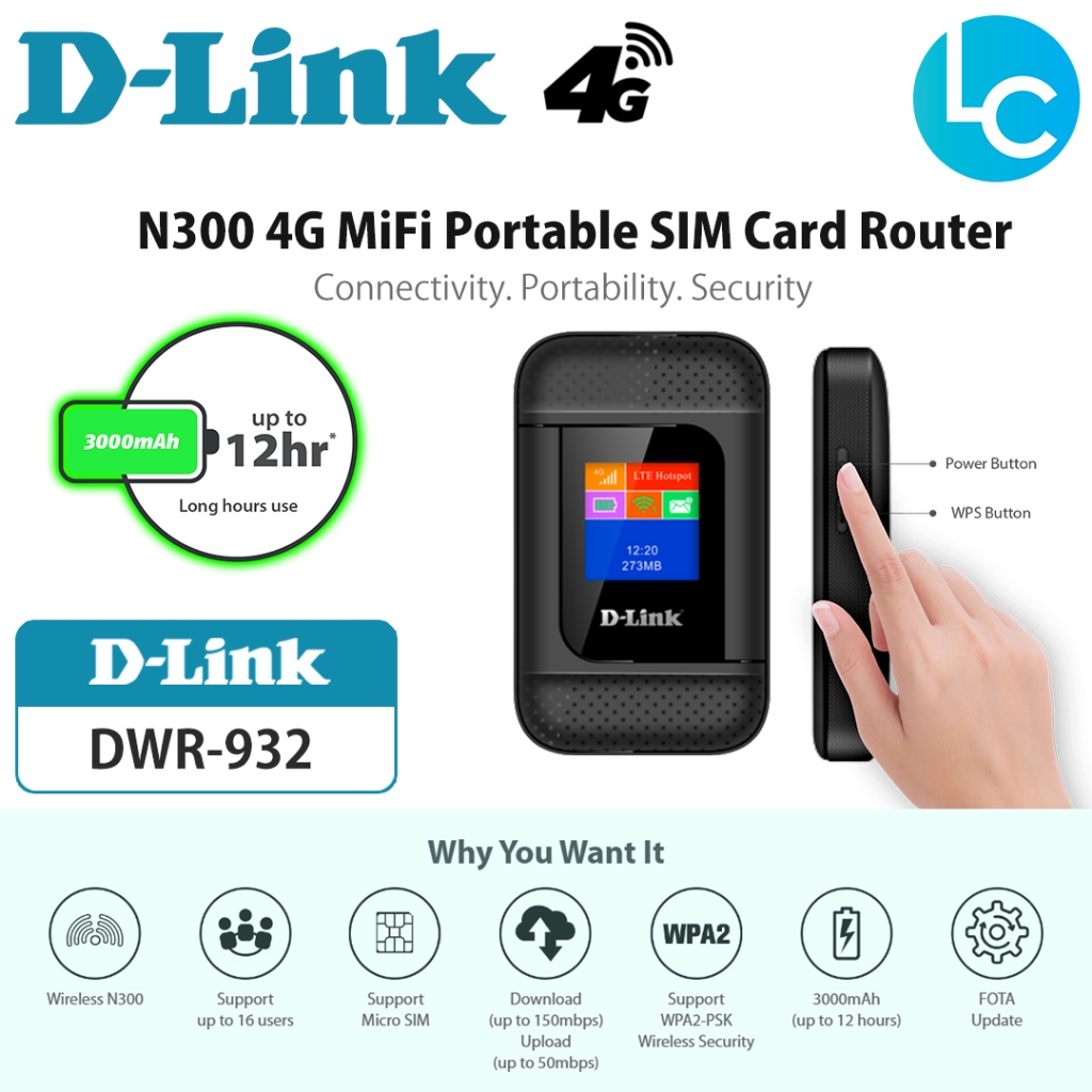 D-LINK DWR-932 4G Sim Card LTE MiFi Mobile Router support all Telco ...