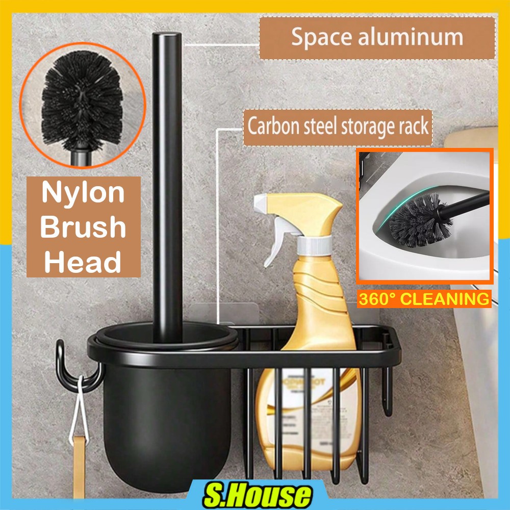 Set Toilet Brush With Holder Rack Hook Storage Metal Wall Mount Berus ...