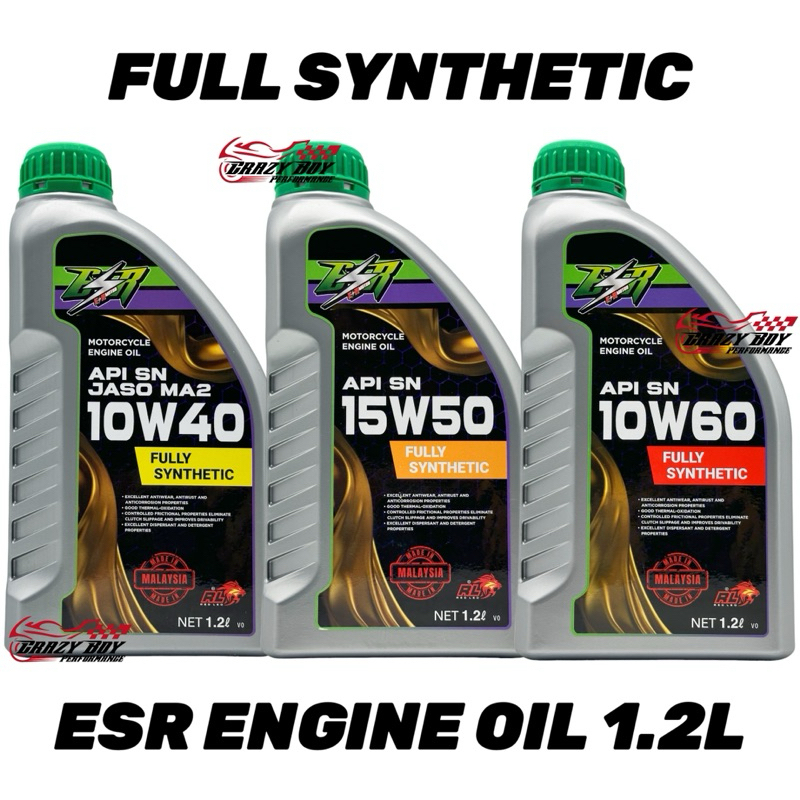 ESR MOTOR ENGINE OIL 1.2L FULLY SYNTHETIC 10W40 15W50 10W60 MINYA HITAM ...