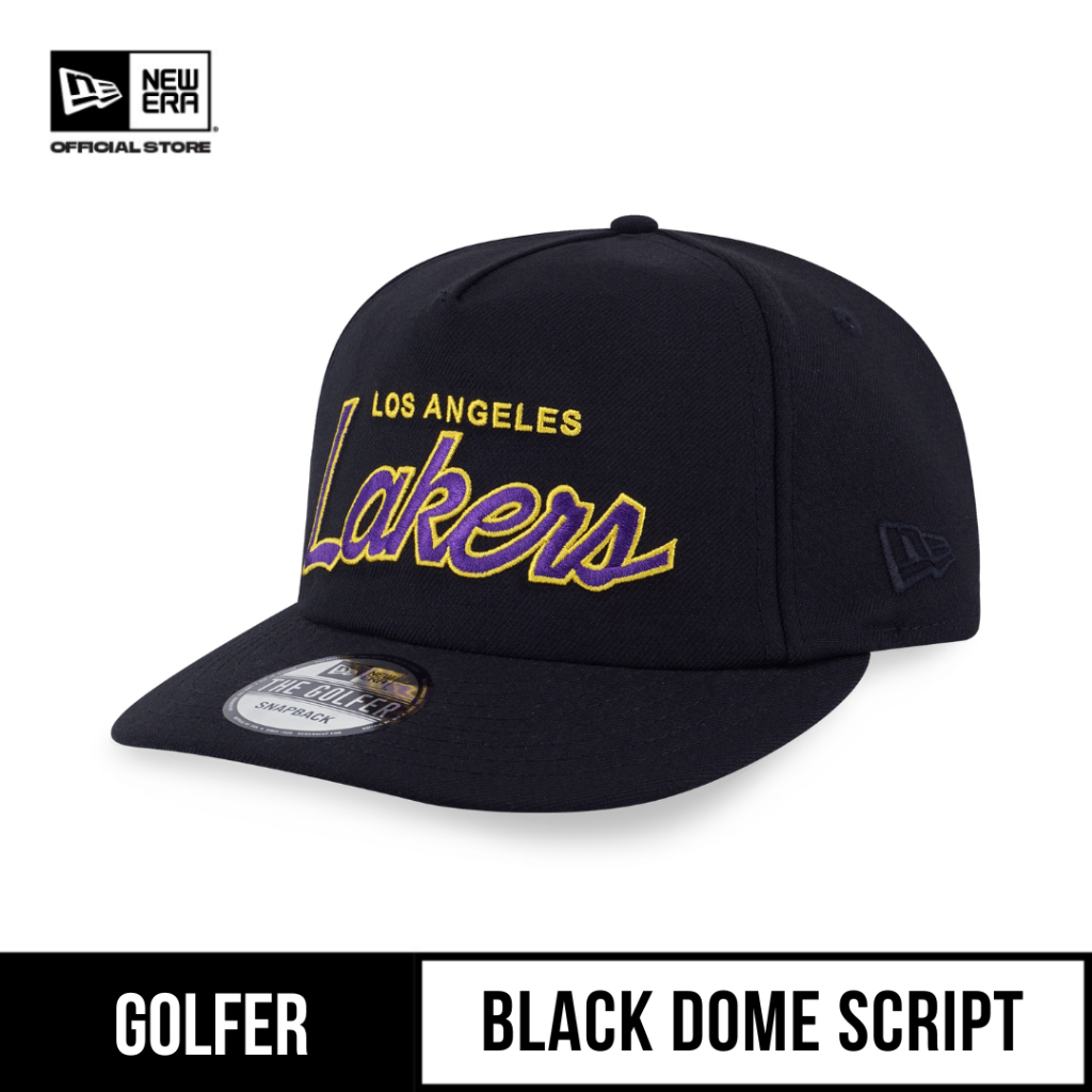 New Era Golfer Los Angeles Lakers Black Dome Script Black Snapback Cap ...