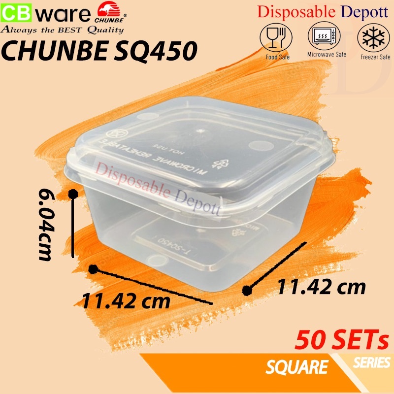 CHUNBE SQ450 Square Disposable Plastic Food Container【50sets± ]/Bekas ...