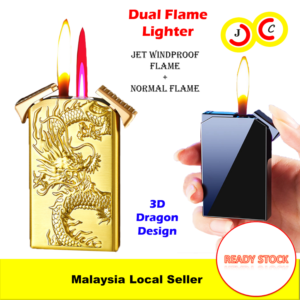 Fashion Dual Flame Lighter 2 in 1 Jet Windproof Lighter 3D Dragon ...