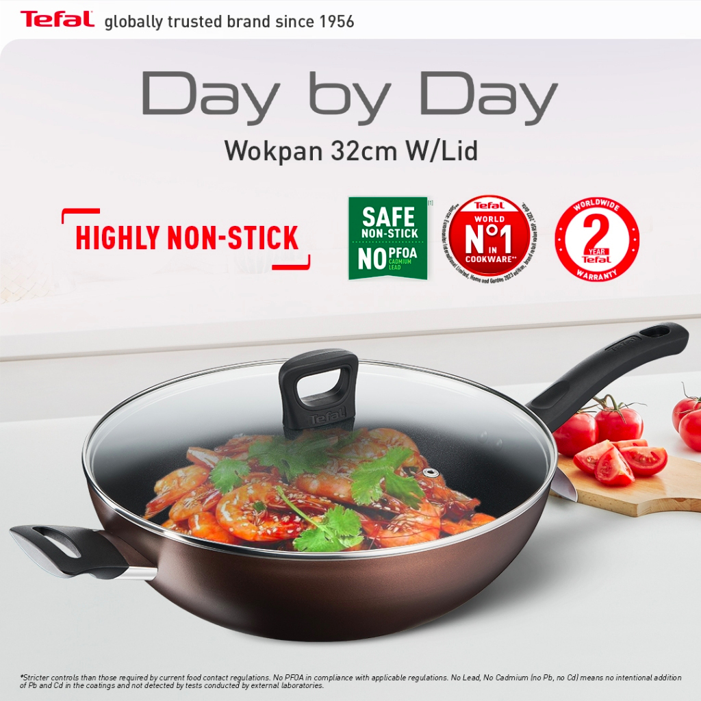 Tefal 32cm Non-Stick Coating Wokpan / Glass Lid Cookeasy Day by Day Cook Clean NATURA | Shopee ...