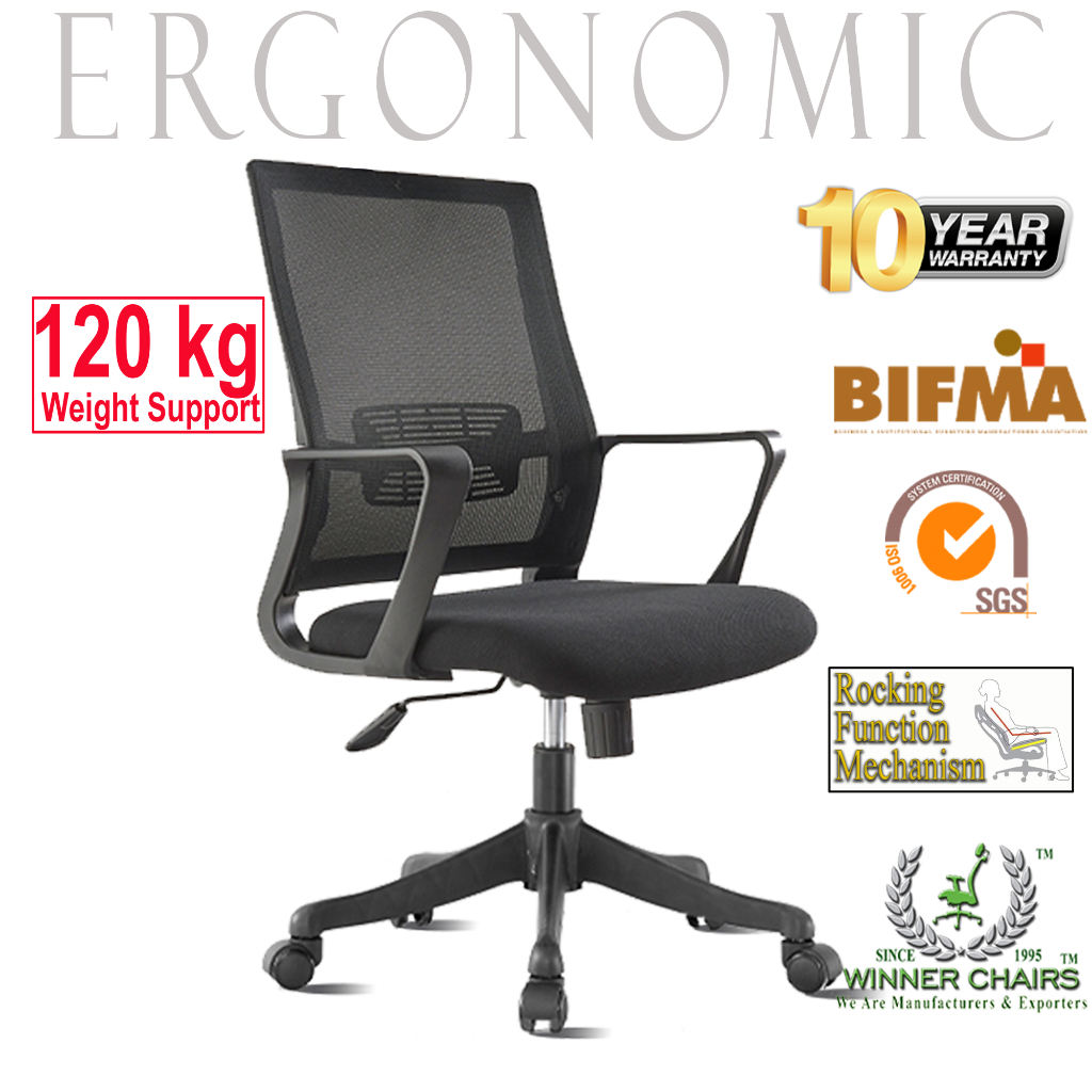 Office Chair 1530C-BLK Ergonomic Midback Mesh Winner Chairs | Shopee ...