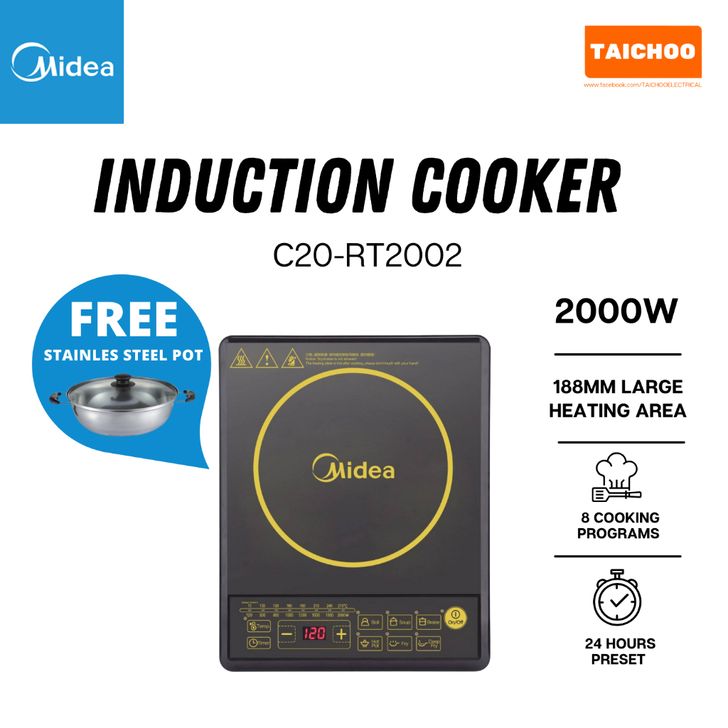 Midea Induction Cooker 2000W C20-RT2002 [Free Stainless Steel Pot ...
