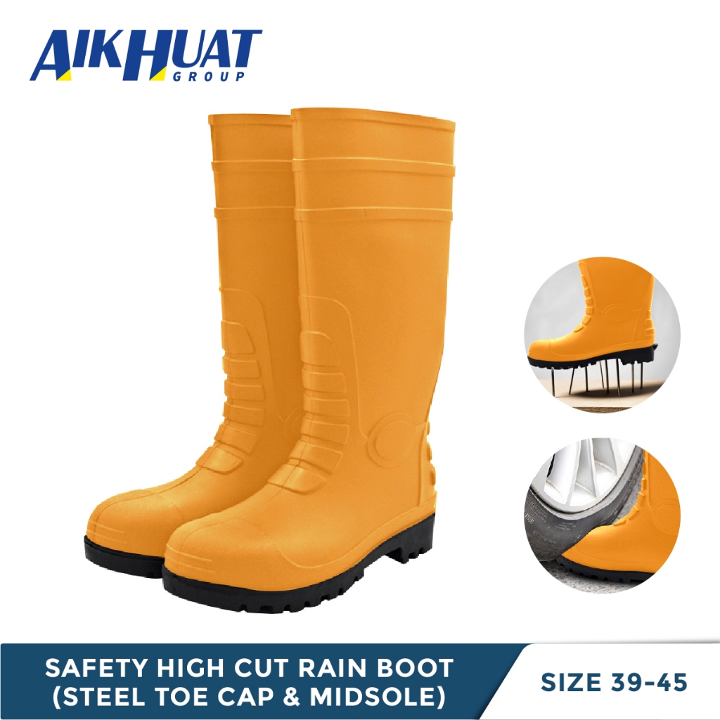 Safety Rubber Boot (+Steel Toe Cap) Safety High Cut Rain Boot Kasut ...