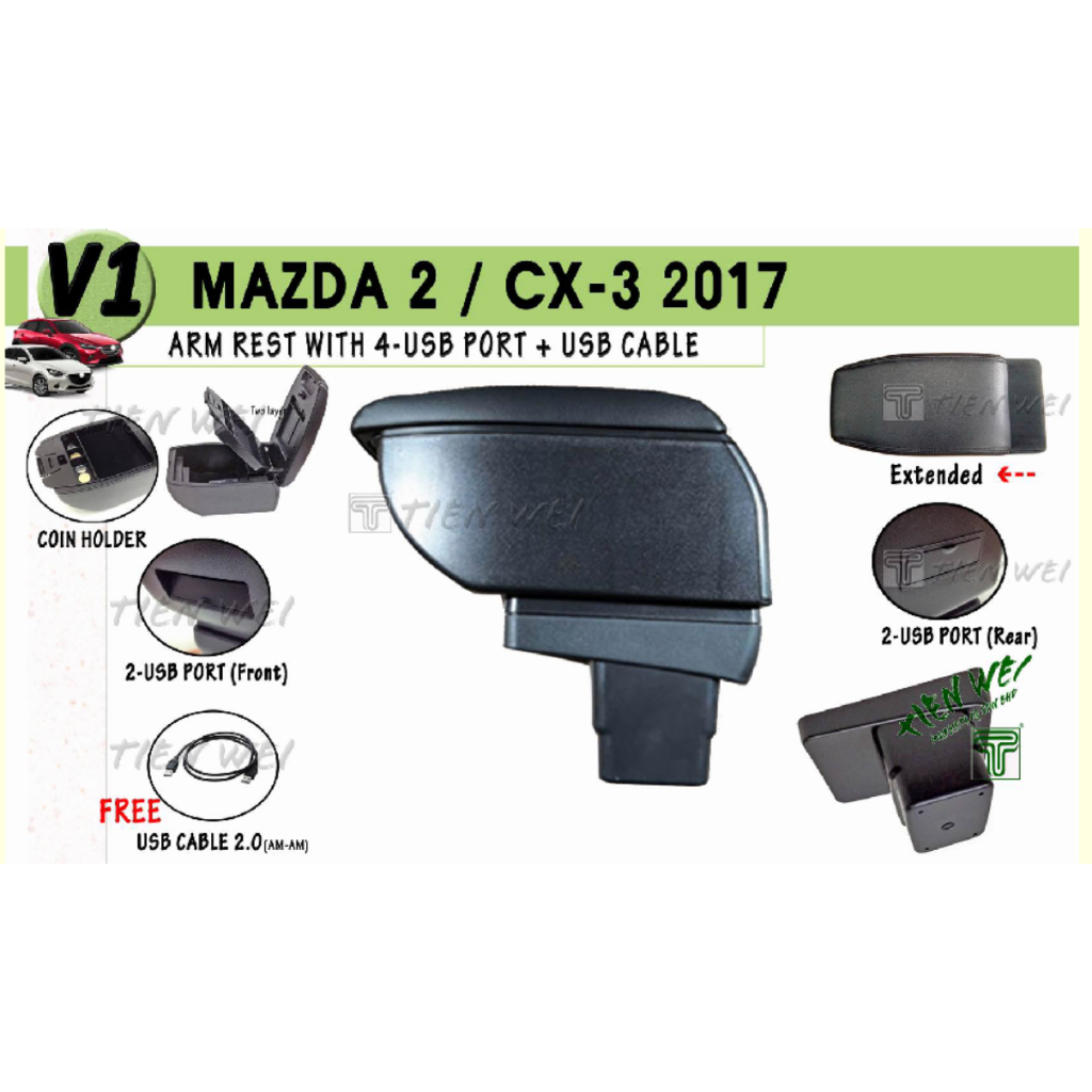 Double Layer PVC Arm Rest (Console Box) For Mazda 2 (2015 - 2023)/ CX-3 ...