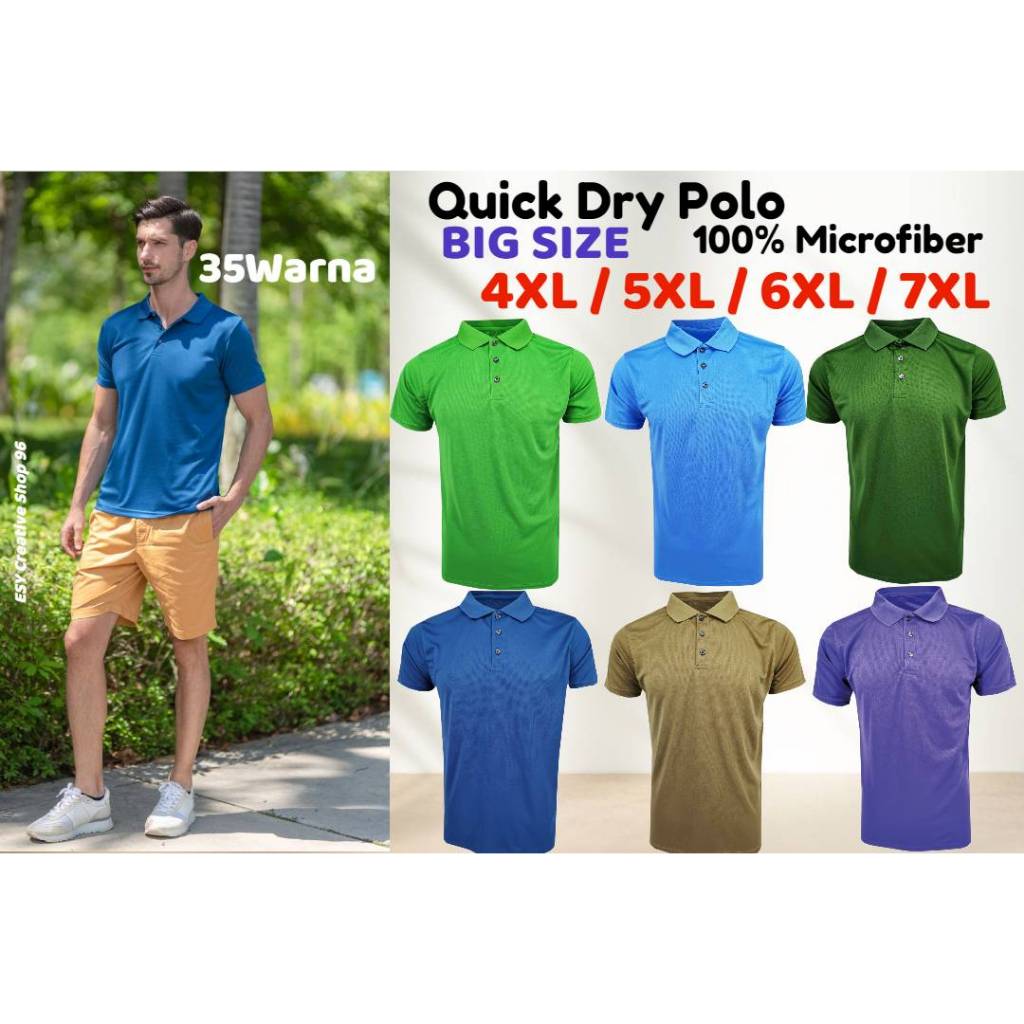 RIGHTWAY BIG SIZE (4XL-7XL) Microfiber Jersi Kolar Plain Polo T-Shirt ...