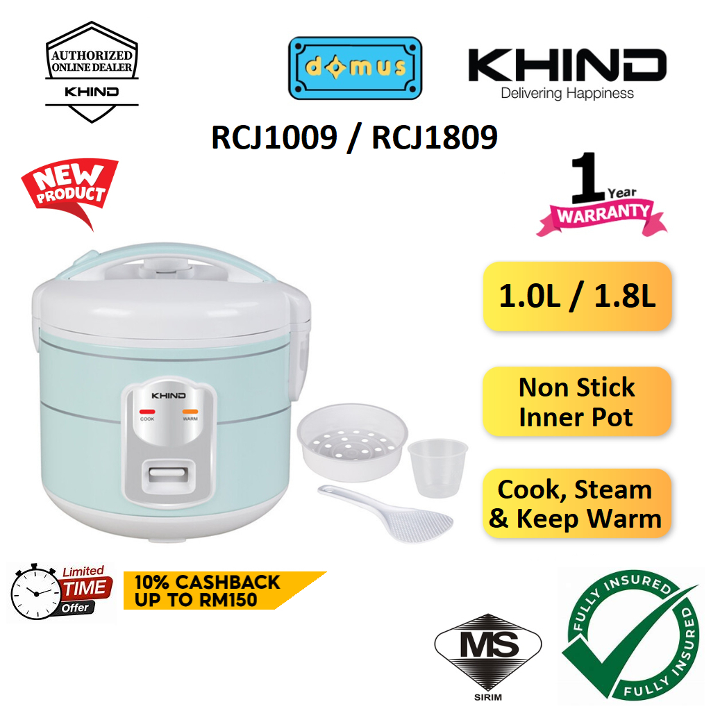 Khind 1.0L / 1.8L Jar Rice Cooker With Food Steamer Tray Periuk Nasi ...