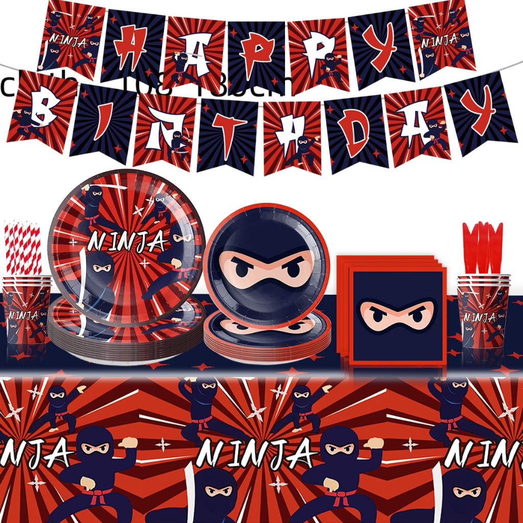 Jom party Happy Birthday Ninja Theme Banner Balloons Cake Topper ...