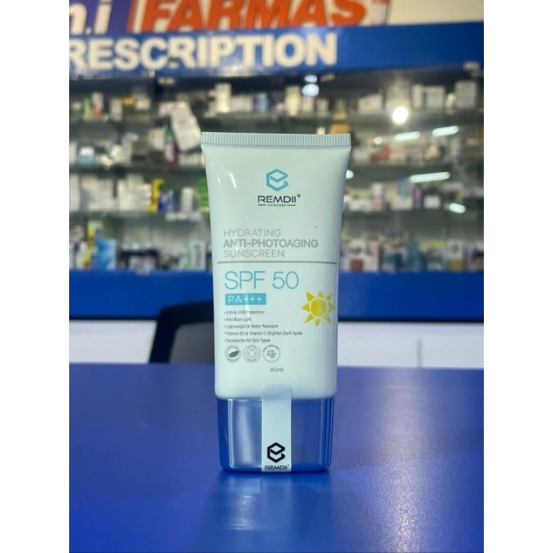 REMDII SKINCARE HYDRATING ANTI-PHOTOAGING SUNSCREEN SPF 50 PA+++ 40ML KRIM PELINDUNG MATAHARI ...