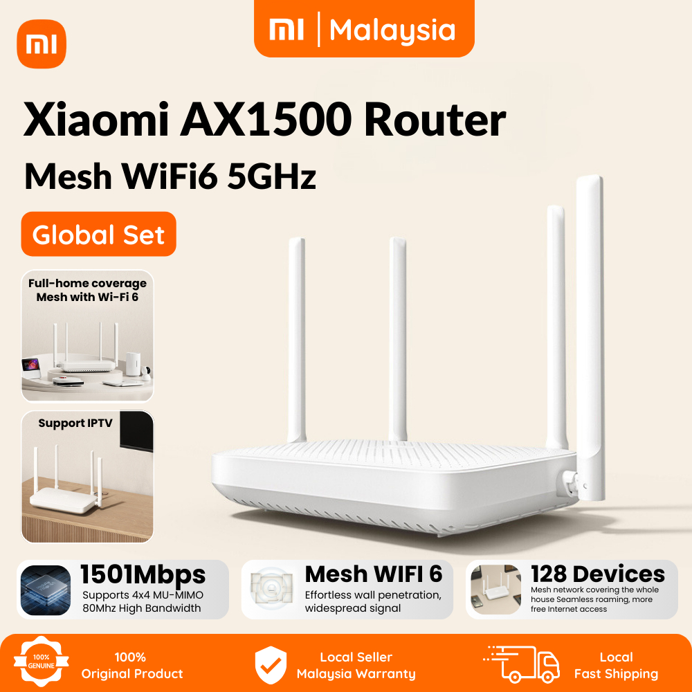 (Global) Xiaomi Mi Router AX1500 5GHz Mesh WiFi 6 High Speed 1500Mbps ...