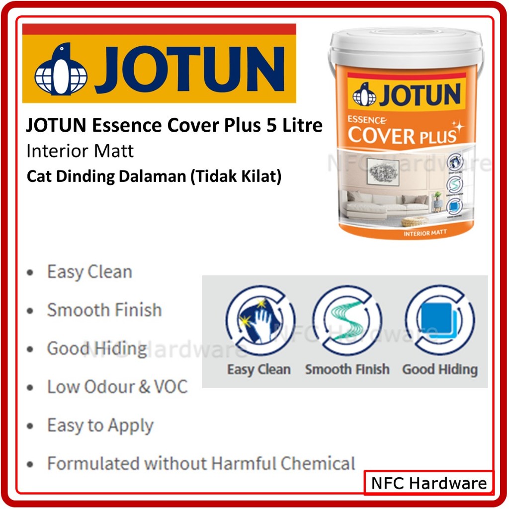 JOTUN Essence Cover Plus 5 Litre Interior Matt (Cat Dinding Dalaman) | Shopee Malaysia
