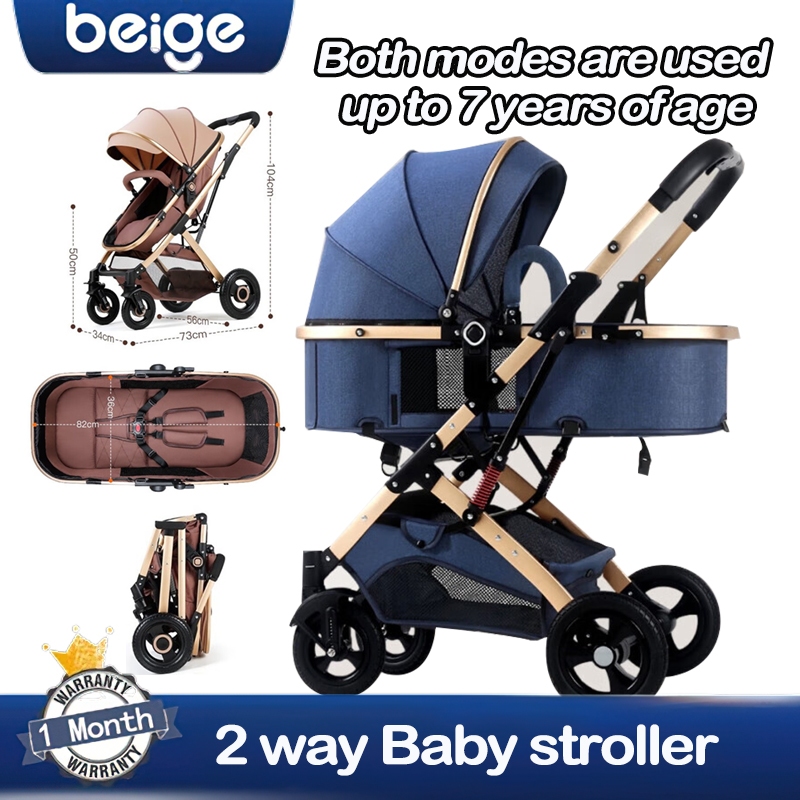 Beige Magic Baby stroller Foldable Stroller 4 wheels Sit And Lie Two ...