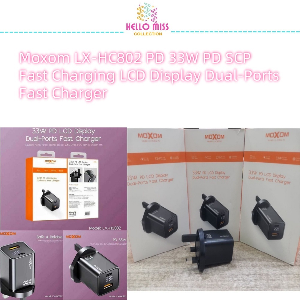 Moxom LX-HC802 PD 33W PD SCP Fast Charging LCD Display Dual-Ports Fast Charger | Shopee Malaysia