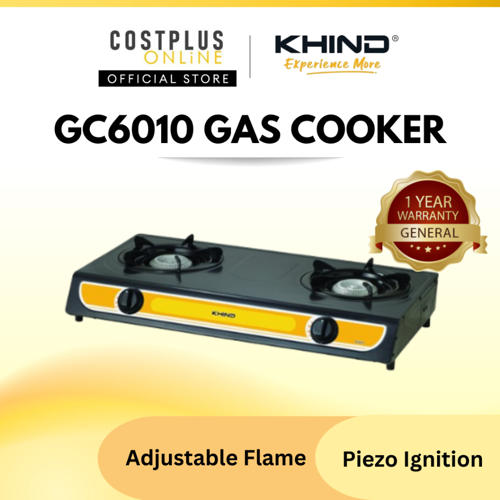 Khind GC6010 Free Standing Gas Cooker - Double Burner, Black Enamel ...